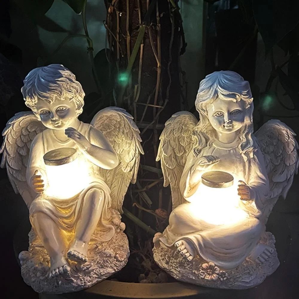 Solar Light Garden Angel Boy/Girl with Bottle Resin Craft Waterproof Outdoor Statue with LED ...